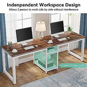 Tribesigns 78 Inches Computer Desk, Extra Large Two Person Office Desk with Shelf, Double Workstation Desk for Home Office (Brown/White)