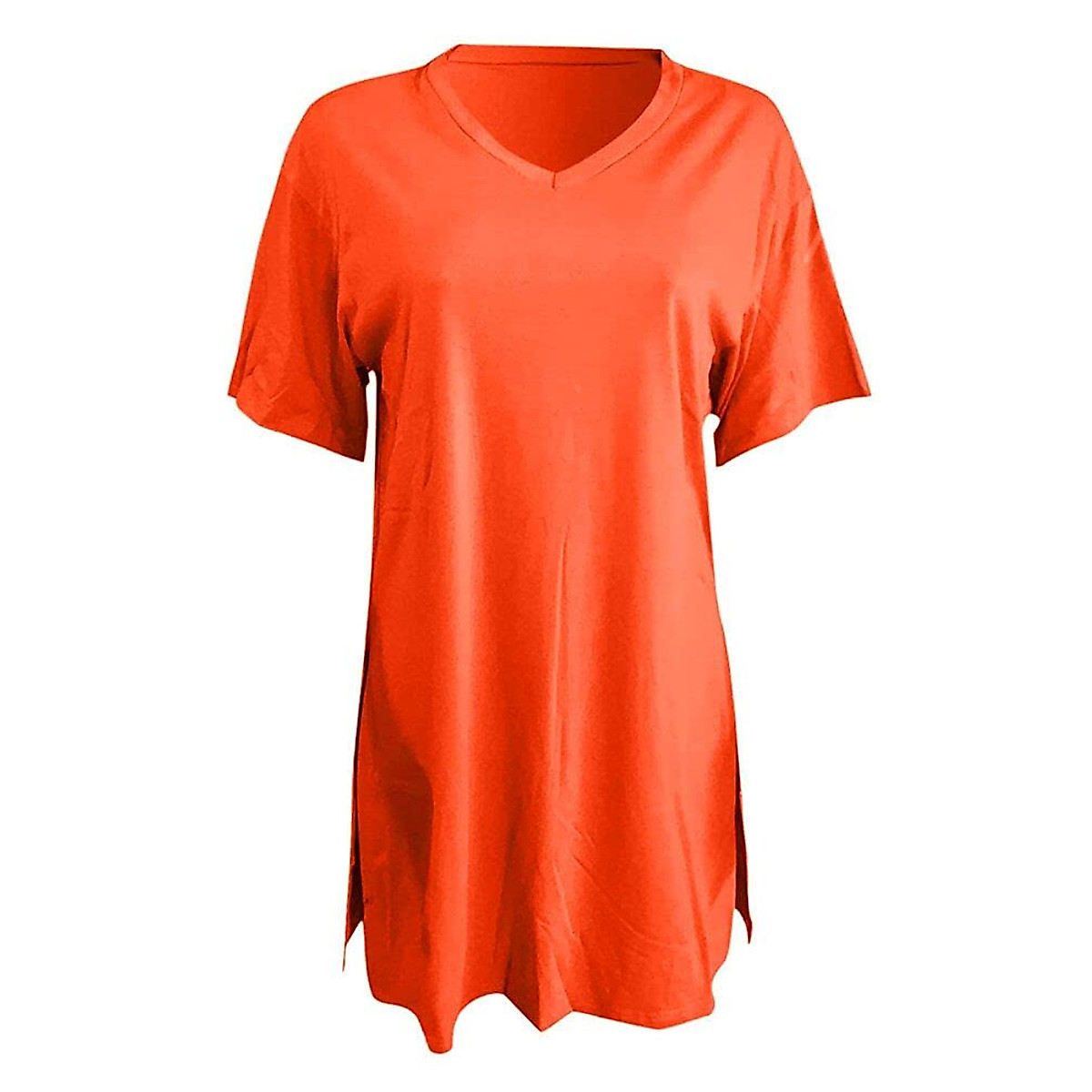 qfmqkpi Ladies Oversized Two Piece Outfits Dropped Shoulder Short Sleeve Side Slit T-Shirt Tight Pants Sweatsuits Orange XXL