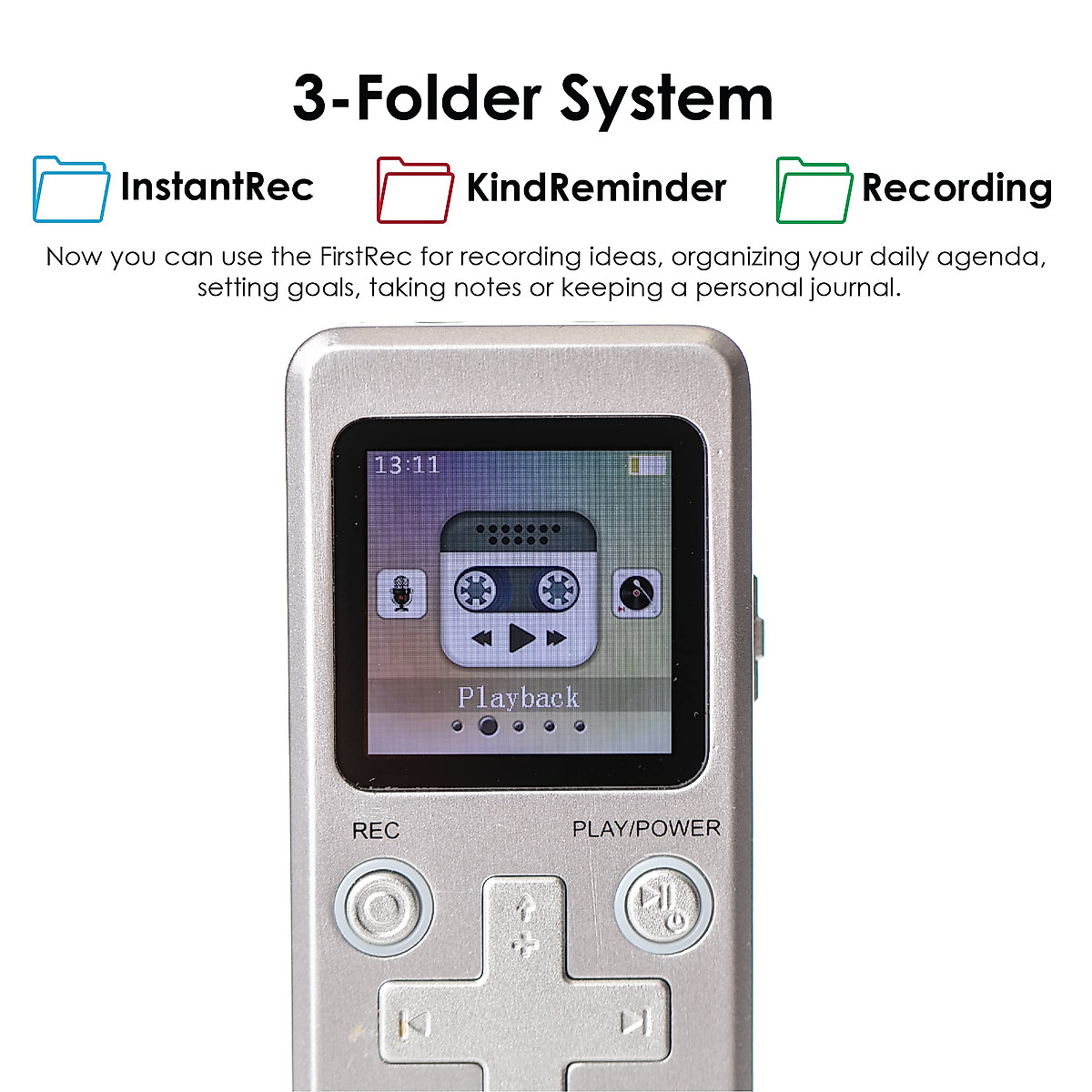 Digital Voice Activated Recorder with Instant Recording Button, Easy Playback with Integrated Speaker – Ideal for Notes, Voice Memos, Reminders, Learning Tool, 1000 Hours Capacity, by AttoDigital