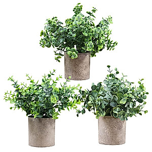 WOS Small Potted Artificial Plants, Artificial Plants, Plastic Green Plants, Suitable for Home Office Garden Decoration, Indoor and Outdoor, 3Piece Set