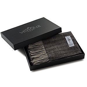 VERONZ Super Soft Luxurious Classic Cashmere Feel Winter Scarf With Gift Box (Black Gray Herringbone Gift 1)