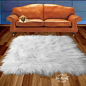 Fur Accents Luxury, Icelandic Sheepskin, Faux Fur Rectangle Area Rug - Natural Look and Feel - Long Hair Shag - Pelt Rug - Designer Art Rugs Handmade to Order USA (5'x6', White)
