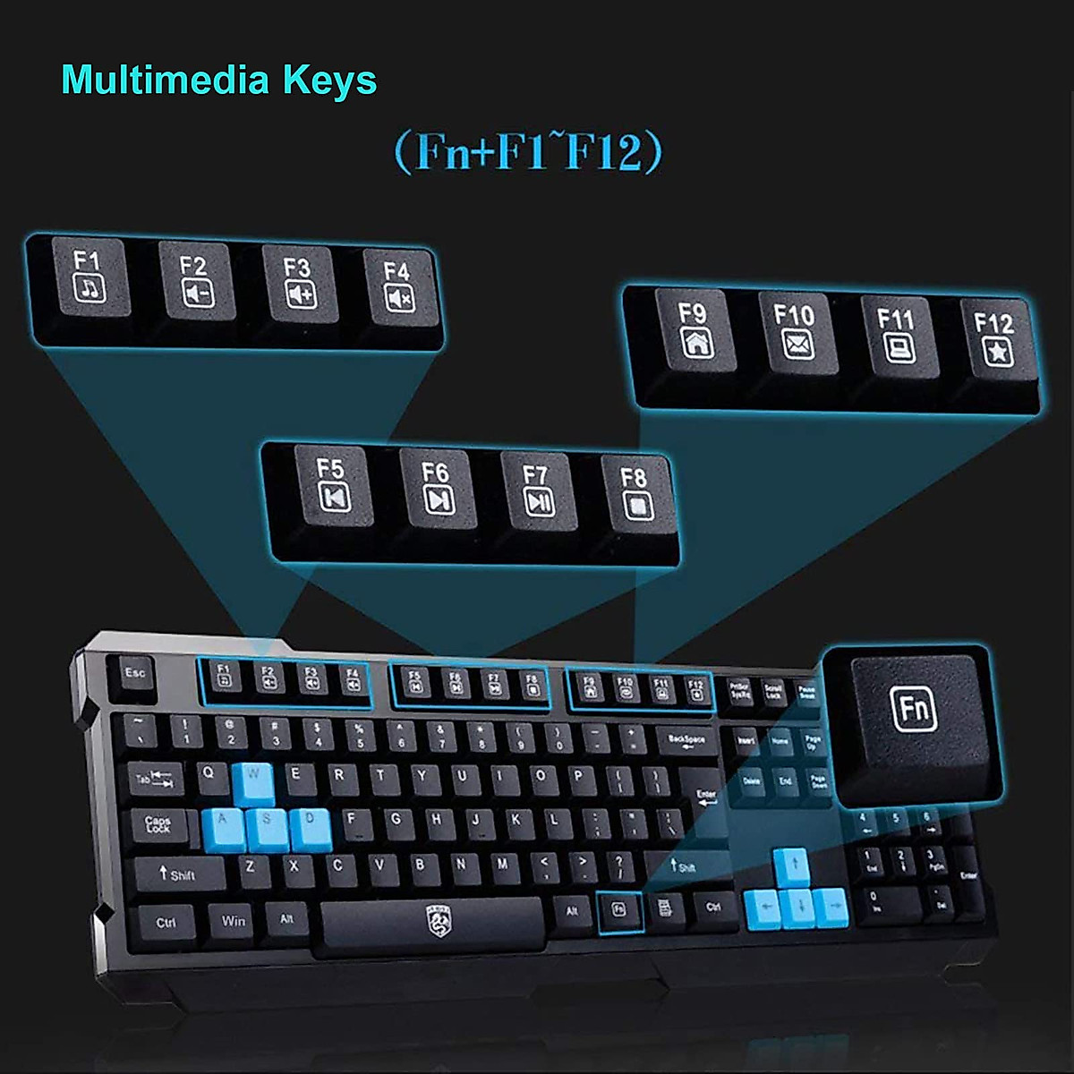Wireless Keyboard and Mouse Combo, 2.4GHz Cordless USB Computer Keyboard Ergonomic Multimedia and Wireless Optical Mice Set for Home Office Study Gaming Use (White)