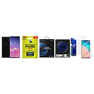 Straight Talk Samsung Galaxy S10 Plus SM-G975U - 128GB - Prism Black (Unlocked) Bundle with Samsung Charging Pad & Installed Armor Suit Screen Protector Bundle