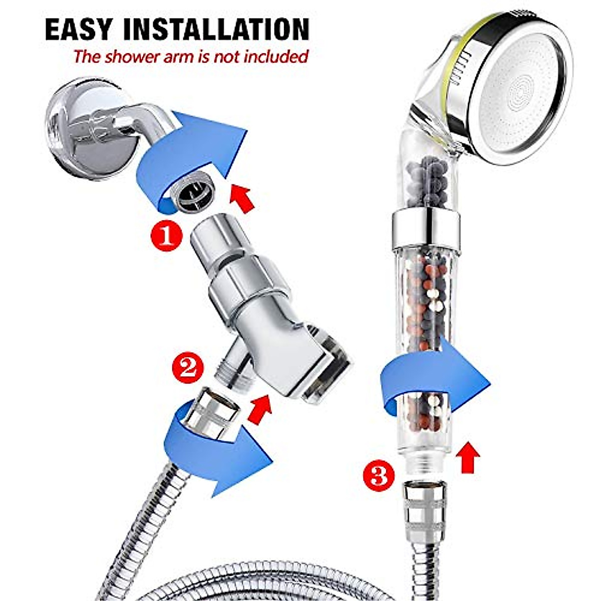 PRUGNA Vitamin C Filter Shower Head with Hose and Shower Arm Bracket, High Pressure & Water Saving Handheld Shower, Filter Showerhead with Citrus Smell for Repair Dry Skin and Hair Loss