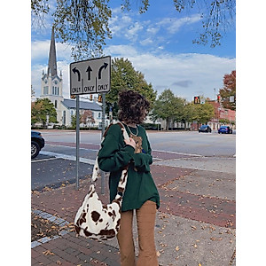 YIUOR Faux Fur Crossbody Bag Cow Print Women Plush Fluffy Furry Shoulder Tote Bag with Zipper Closure (Brown)