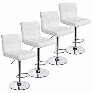 Yaheetech X-Large Bar Stools - Square PU Leather Adjustable Counter Height Swivel Stool Armless Chairs Set of 4 with Bigger Base,White
