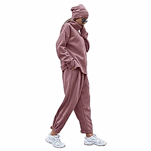 PRETTYGARDEN 2 Piece Outfits For Women Fall Long Sleeve Tracksuit Set High Neck Pullover Shirts Pockets Pants Y2K Sweatsuits (Purple Red,Medium)