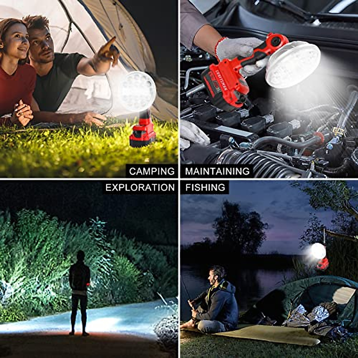 Taingwei 2000LM LED Work Light for Craftsman V20 Battery, 20W Flashlight for Camping, Car Repairing, Emergency and Job Site Lighting
