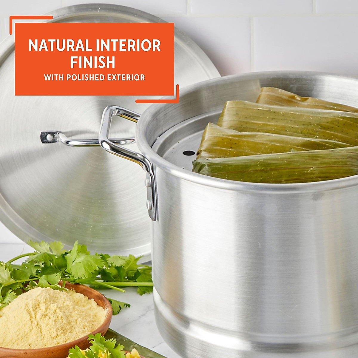 IMUSA Aluminum Steamer with Rack, 24 Qt, Silver