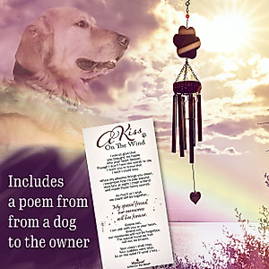 KLAXAVEL Pet Memorial Wind Chimes - 19" Rainbow Bridge Pet Memorial Gifts, Thoughtful Loss of Cat or Dog Gifts, Wind Chime with Poem and Red Collar, Durable Metal Outdoor Chimes Pet Sympathy Gift