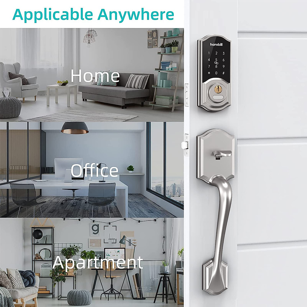 WiFi Smart Locks Deadbolt with Keypad, Hornbill Keyless Entry Digital Front Door Lock with Gateway Hub, Bluetooth Electronic Touchscreen Auto Code Lock Work with Alexa,Free App Control for Home Office