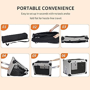 FLARUZIY Soft Collapsible Dog Crates -26 Inch Portable Travel Dog Crate for Small Dogs Cats Indoor & Outdoor, 3-Door Foldable Dog Cage Pop Up Pet Kennel with Durable Mesh Windows(Grey)