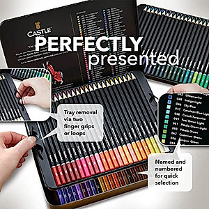 Castle Art Supplies 72 Watercolor Pencils Set | Vibrant Pigments for Blending, Drawing and Painting | For Adults, Hobbyists and Professionals I Protected and Organized in Presentation Tin Box
