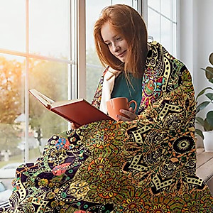 Throw Blanket Lightweight Microfiber Fleece Blanket,Paisley Floral Mandela,Soft Cozy 59.0x78.7 Bed Blankets