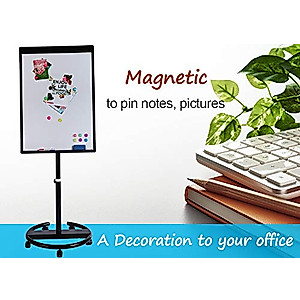 DexBoard Magnetic Mobile Whiteboard/Height Adjustable Dry Erase Board Easel on Rolling Stand, 40 X 28 Inch, w/ Flipchart Easel Pad, Magnets & Eraser, Black