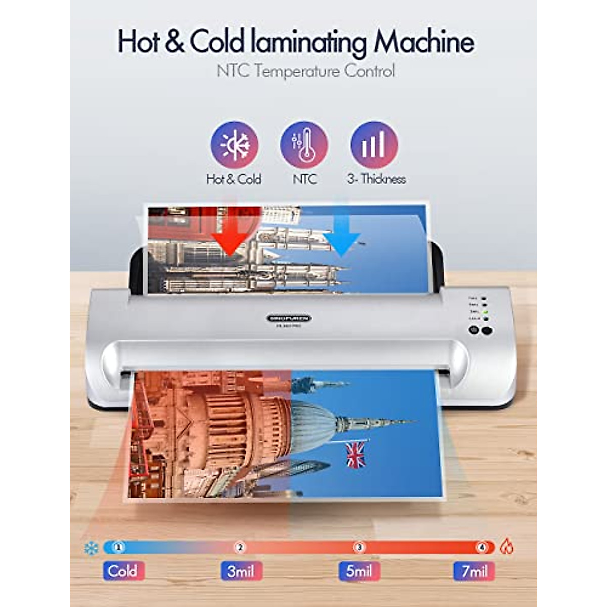 Laminator Machine, SINOPUREN 13-inch Thermal Laminator, with Paper Trimmer, Corner Rounder, 10 Pouches Sheets, Quick Warm-Up, Cold and Hot Laminating for Home/School/Office