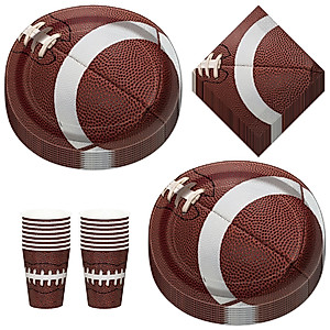 Football Party Game Ball Oval Paper Dinner Plates, Beverage Napkins, and Beverage Cups (Serves 16)