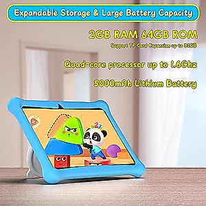 SGIN Android 12 Kids Tablet, 2GB RAM 64GB ROM Kids Tablets, 10 Inch Tablet with Case, Parental Control APP, Dual Camera, Educational Games, iWawa Pre Installed, WiFi, Bluetooth (Blue)
