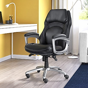 Serta Wellness by Design Executive Office Back in Motion Technology, Ergonomic Computer Chair with Lumbar Support, Mid, Leather, Black