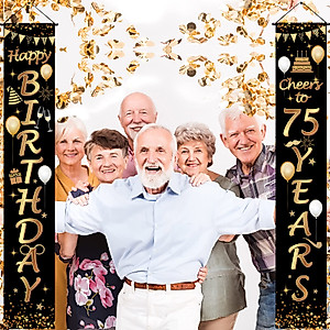 2 Pieces 75th Birthday Party Decorations Cheers to 75 Years Banner Porch Sign Door Hanging Banner 75th Party Decorations Welcome Porch Sign for 75 Years Birthday Supplies, 71 x 12 Inches