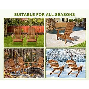 BIQWBIC Folding Adirondack Chairs Set of 2, Solid Wood Adirondack Chair Lawn Chairs with Wide Armrest, All-Weather Outdoor Chairs Set Fire Pit Chairs Garden Chair, 250 Lbs, Easy to Install, Natural