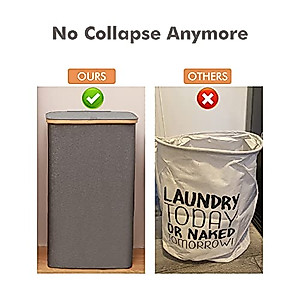 Bienvoun Laundry Basket with lid - 110L Large Waterproof Collapsible Clothes Laundry Hamper with Bamboo Handles for Clothes, Toys in Bedroom, dorm room and laundry room (Gray)