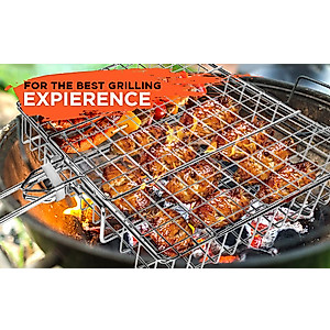 KARTALIO BBQ Stainless Steel Grill Basket,Barbecue Party Rustproof Grilling Basket, Large Folding Grilling baskets With Detachable Handle, Portable Outdoor Camping Accessories.