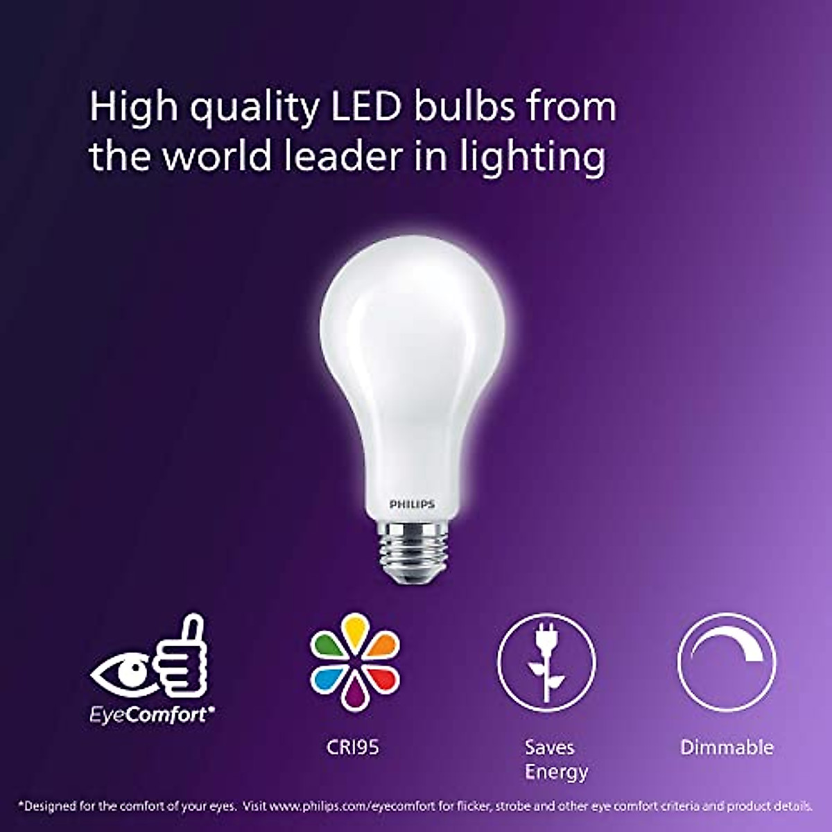 Philips LED Flicker-Free Frosted Dimmable A21 Light Bulb - EyeComfort Technology - 1600 Lumen- Soft White (2700K)- 12.5W=100W - E26 Base - Title 20 Certified - Ultra Definition - Indoor - 2-Pack