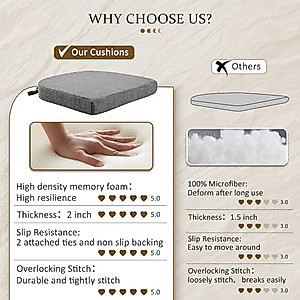 LOVTEX Chair Cushions for Dining Chairs 6 Pack - Memory Foam Chair Pads with Ties and Non-Slip Backing - Seat Cushion for Kitchen Chair 16x16x2, Dark Gray