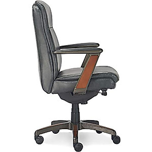 La-Z-Boy Dawson Modern Executive Office, Adjustable High Back Ergonomic Computer Chair with Lumbar Support, Black Bonded Leather with Wood Inlay