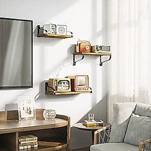 Love-KANKEI Floating Shelves Wall Mounted Set of 3, Large Wood Wall Shelves for Storage, Rustic Shelves for Display Bathroom,Bedroom,Living Room,Kitchen,Office and More Carbonized Black