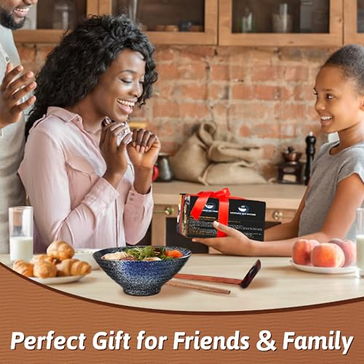 YTLEMON Ramen Bowls Set of Ceramic, 2 Sets of 34 Ounces Large Japanese Serving Bowls with Chopsticks and Spoons Forks, Dinnerware for New Apartments Suitable as Housewarming Gifts (A: Blue)