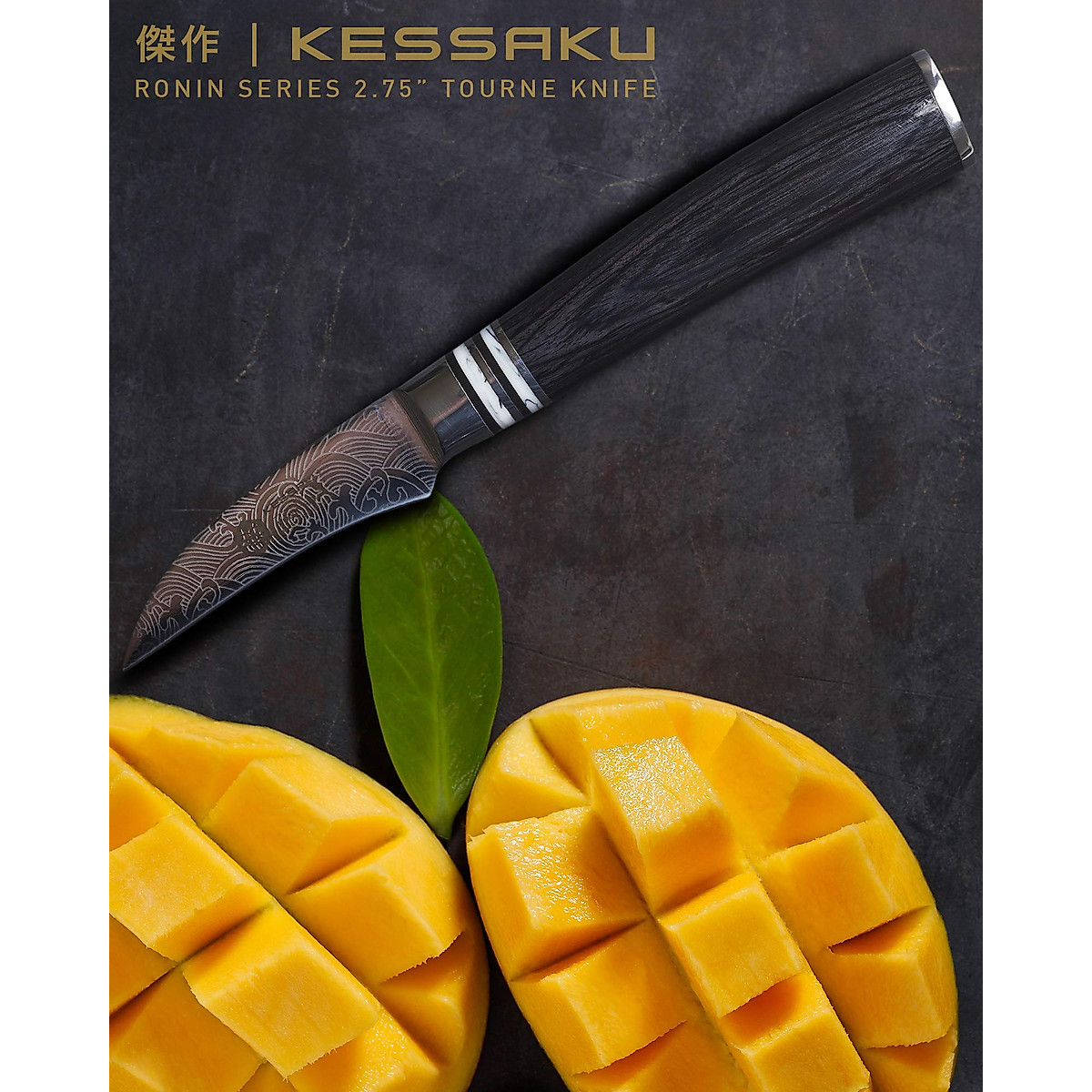 KESSAKU 2.75-Inch Bird's Beak Tourne Paring Knife - Ronin Series - Forged High Carbon 7Cr17MoV Stainless Steel - Pakkawood Handle with Blade Guard