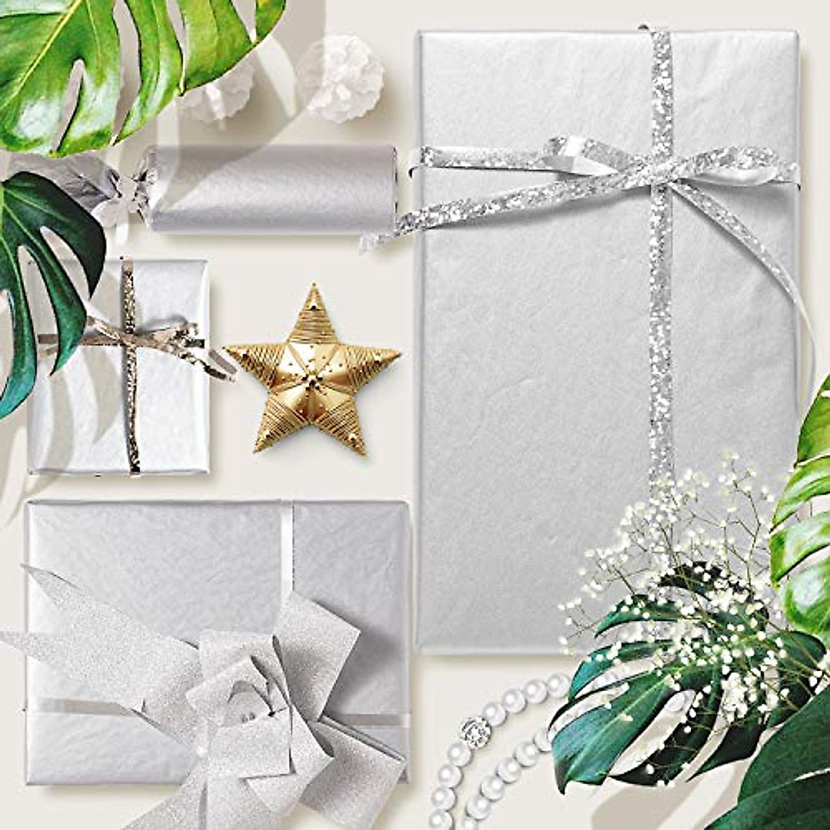 Whaline Sliver Tissue Paper Bulk 100 Tissue Paper Sheets Gray Gift Wrapping Paper Metallic Sliver Tissue Gift Wrap Paper for DIY Crafts Weddings Birthday Showers Arts Craft Party Favor Decoration