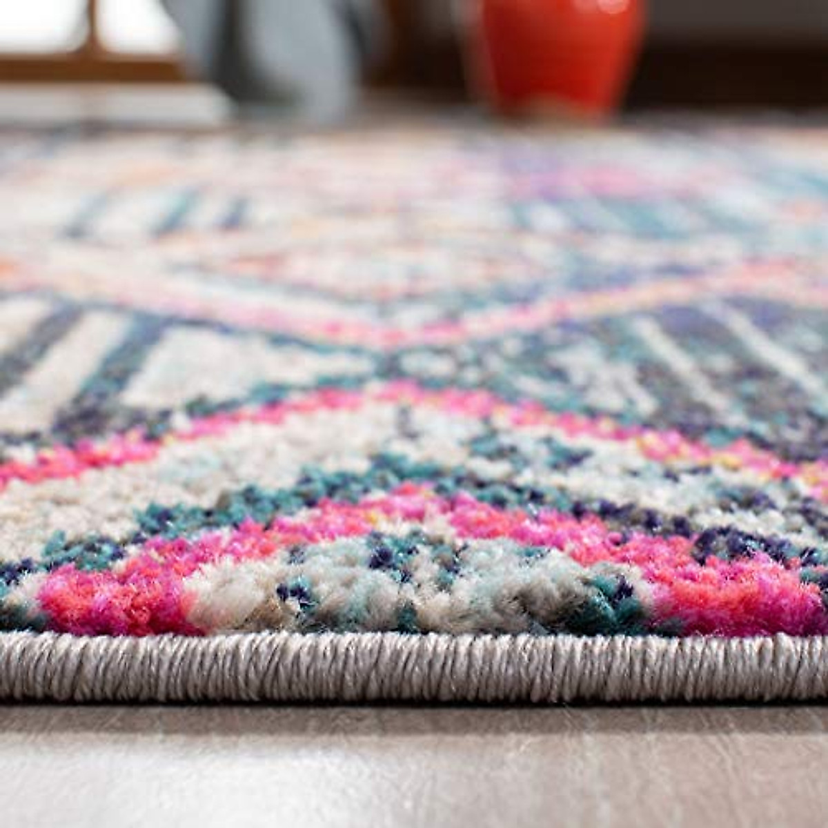 SAFAVIEH Madison Collection 10' x 14' Black / Orange MAD455Z Moroccan Boho Diamond Distressed Non-Shedding Living Room Bedroom Dining Home Office Area Rug