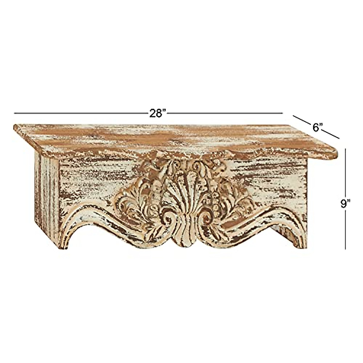 Deco 79 Wood Scroll 1 Shelf Wall Shelf, 28" x 6" x 9", Brown