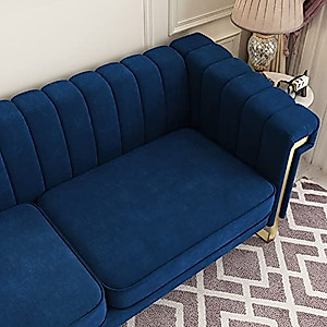 FHDLDS 84 Inch Chesterfield Sofa Mid-Century Modern Velvet Sofa with Flared Arms and Removable Cushions, Upholstered Couch with Stainless Steel Base, Loveseat for Living Room Bedroom Apartment, Blue