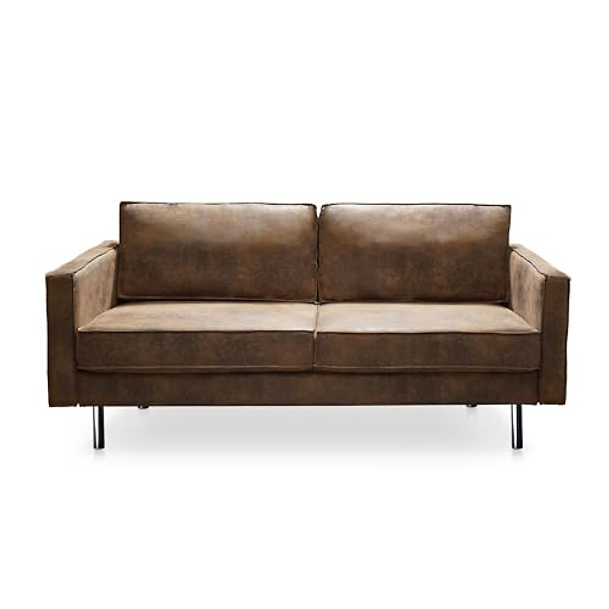 SILKIR 3-Person Sofa Couch for Living Room | Perfect for: Apartment/Studio/Office & Small Space | Leather Fabric | Fast and Easy Assembly | (Brown) Modern Contemporary Mid-Century