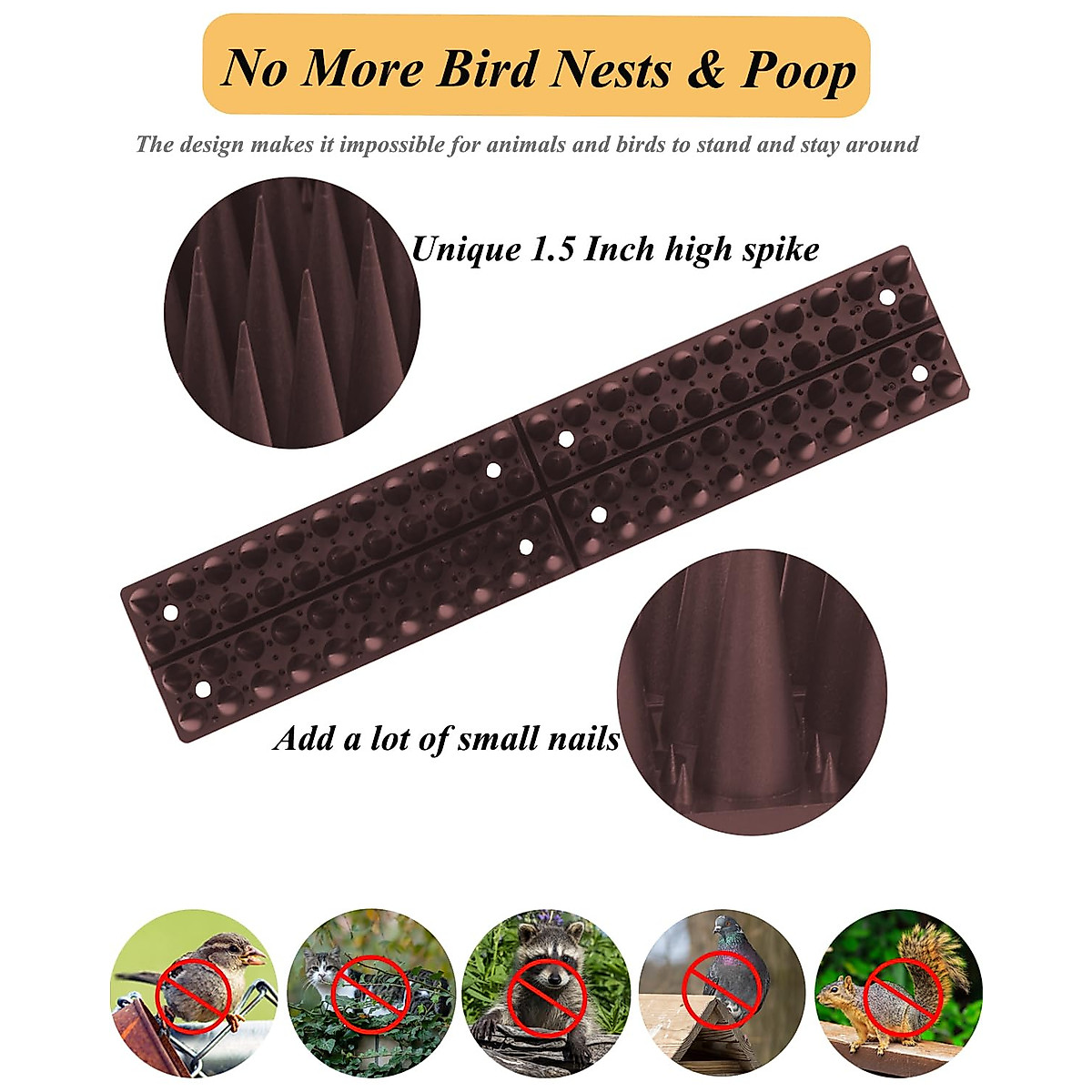 Bird Spikes, 20 Pack Pigeon Spikes, High Thorn Bird Spikes for Outside, Bird Deterrent for Small Bird Cat Squirrel, Easy Installation Bird Deterrent Spikes use for Balcony Courtyard Outdoor Roof