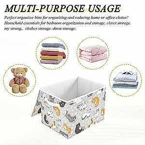 Kigai Cats & Hearts Storage Baskets for Shelves Foldable Closet Basket Storage Bins with Lid for Clothes Home Office Toys Organizers