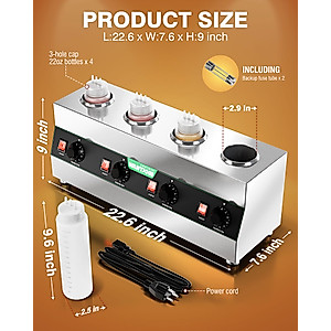 WantJoin Electric Sauce Warmer Dispenser - Countertop Stainless Steel Sauce Heat Preservation Machine 640W Hot Fudge Nacho Cheese Ketchup Chocolate Warmer for Commercial with 650ml Squeeze Bottle*4