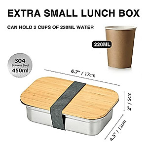 Stainless Steel Bento Lunch Box Japanese Bento Box Extra Small Bamboo Lunch Box Stainless Steel Snack Containers Food for Kids Toddler Metal Lunch Containers for School,Work,Rectangle 15.2oz/450ml