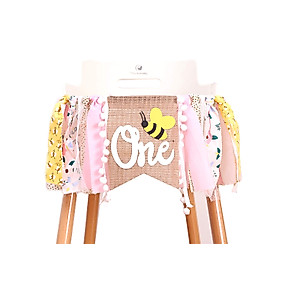 1st Happy Birthday Banner - Highchair Banner Tassels for Girl&Boy Birthday Party Decoration,Baby Birthday Photo Props Party Supplies(Bee)