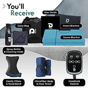 Dezoni Infrared Sauna Blanket | Portable Sauna for Home with Low EMF | Infrared Blanket with Adjustable Temperature | Kit Includes Towels and Headband