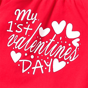 Newborn Baby Girl My First Valentines Day Outfits My 1st Valentines Day Romper+Pants+Headband Clothes Set (Red, 0-3 Months)