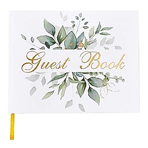 Wedding Guest Book - Guest Sign in Book - Wedding Reception Registry Book - Hard Cover, 7" x 9" (Eucalyptus Gold Foil, Book)