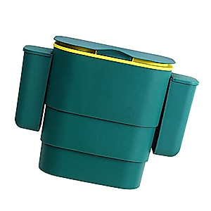 Hanging Trash Can with Lid, Kitchen Trash Can Plastic Wall Mounted Folding Waste Bin Garbage Container for Kitchen, Car, Bathroom, (Green Black)