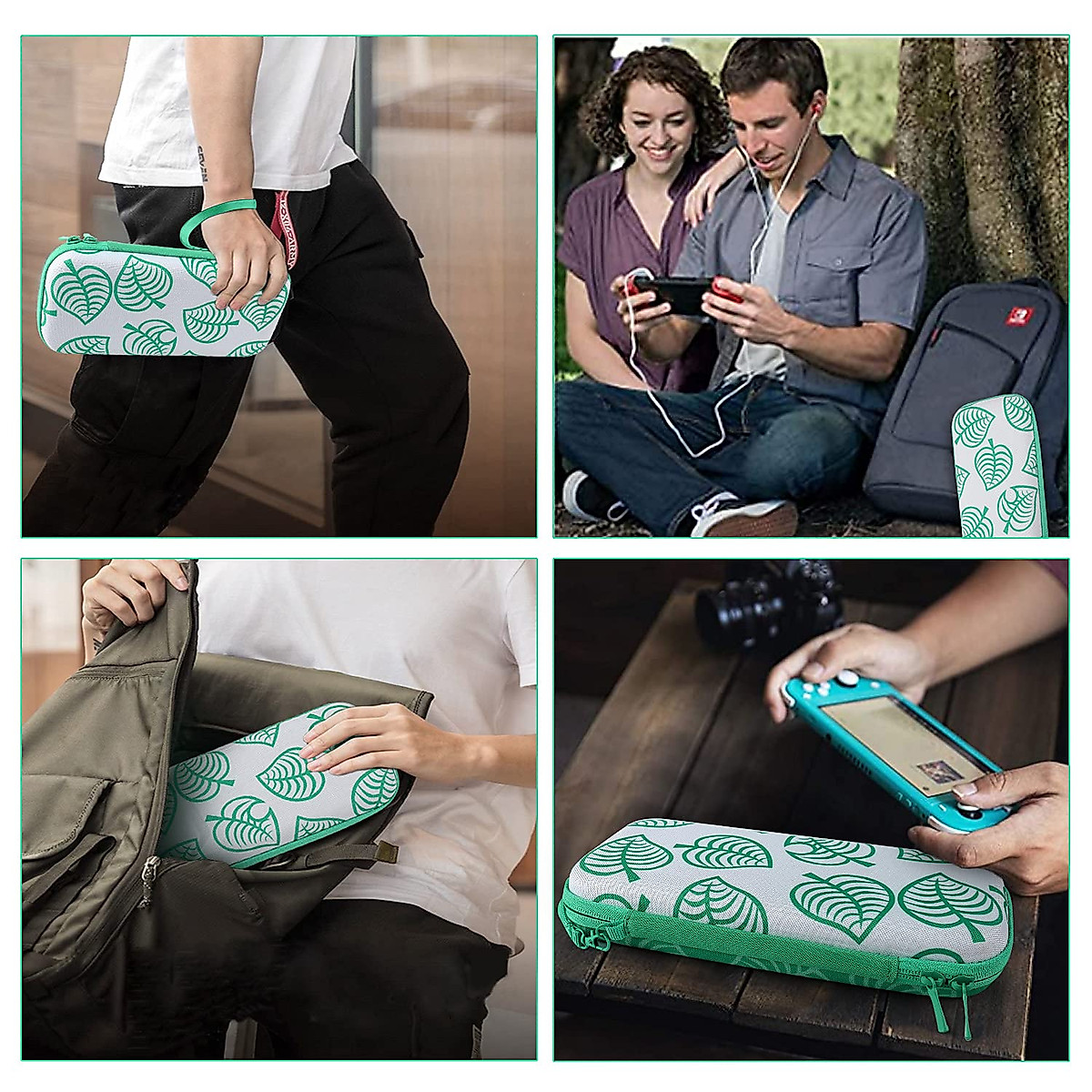 Grehge Carrying Case for Nintendo Switch,Leaf Crossing Hard Shell Protective Storage Case for Switch Console and Accessories,Cute Slim Portable Travel Carry Case Bag with 10 Game Card Slots for Girls