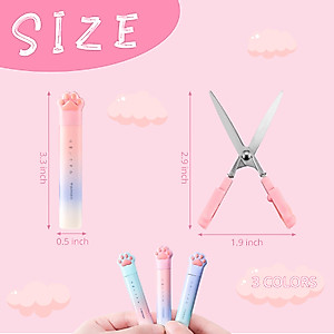 3 Pieces Cute Mini Scissors, Cartoon Cat Paw Stainless Steel Craft Scissors, Folding Stationery Scissors with Safety Cover, Portable Safety Scissors for Paper Cutting, Scrapbooking, Crafting